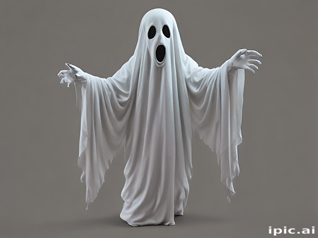 Haunting Specter: A Classic Ghost Emerges in Ethereal White Drapery