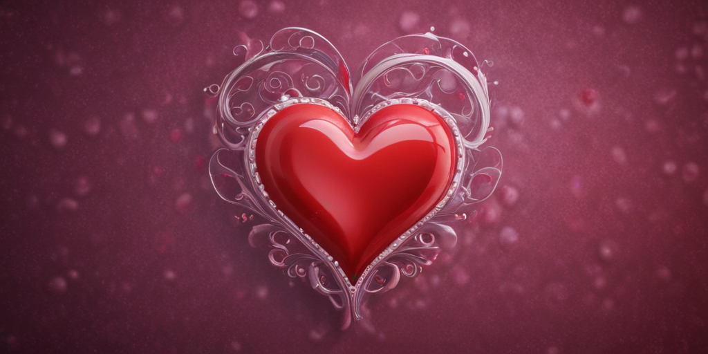 Elegant and Shiny Red Heart Surrounded by Delicate Decorative Swirls