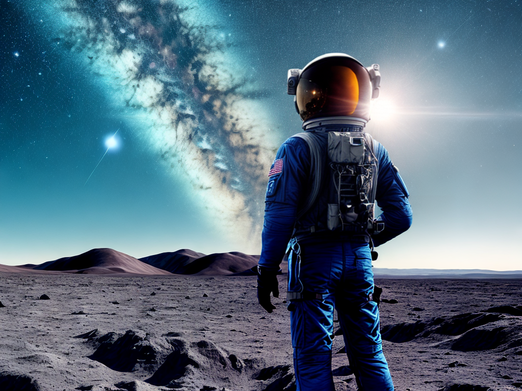 HD astronaut with his hand on his belt, standing on the moon