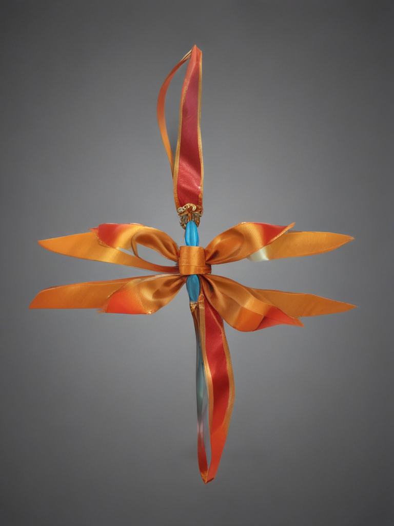 Colorful Decorative Ribbon Cross with Blue Centerpiece and Elegant Bow