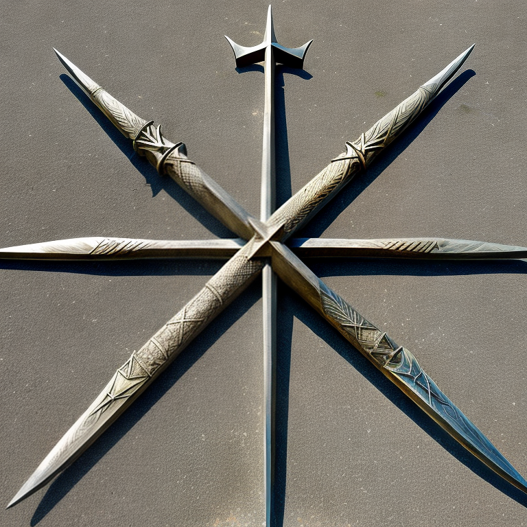 crossed swords in the shape of an X with rays