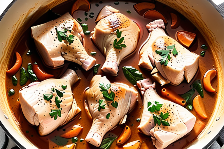 Deliciously Prepared Chicken Thighs Simmering in Flavorful Herb-Infused ...