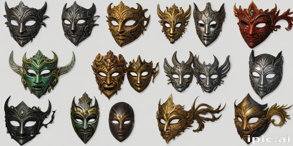 Collection of Intricately Designed Masks with Unique Styles and Colors