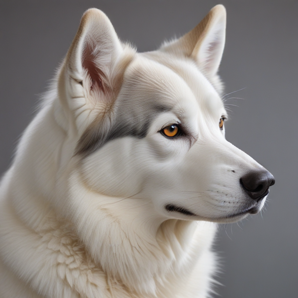 A Majestic White Dog with Striking Features and Expressive Eyes.