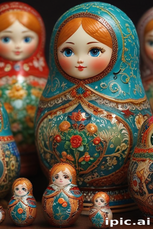 Colorful Russian Matryoshka Dolls Displayed Together in Intricate Designs