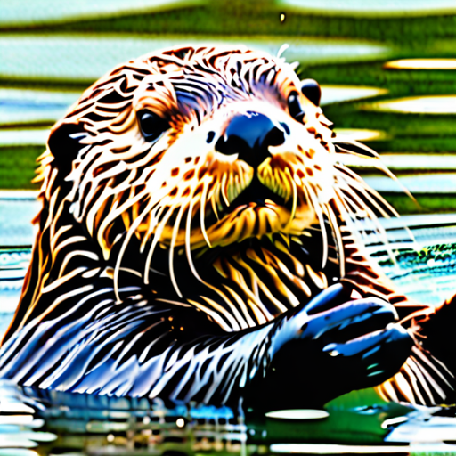 Sea otter using rock as a tool to open shell