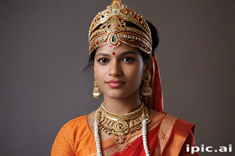 Traditional Indian Bride Adorned in Elegant Jewelry and Vibrant Attire