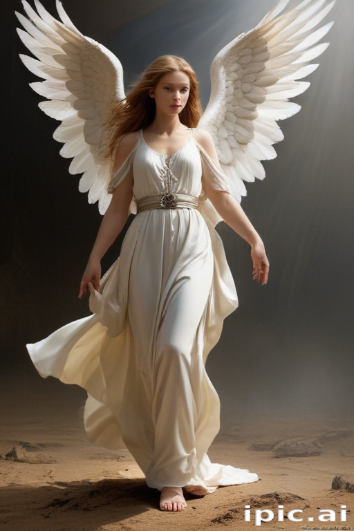 A Serene Angel Descending Gracefully with Majestic Wings in Ethereal Light