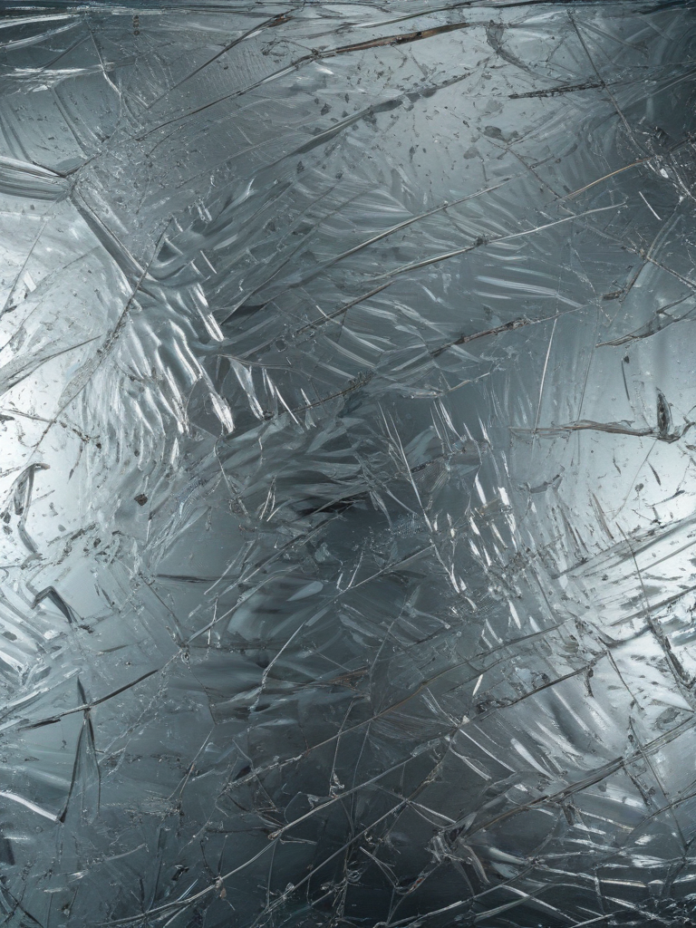 Intricate Patterns of Cracked Glass Reflecting Light in Unique Textures