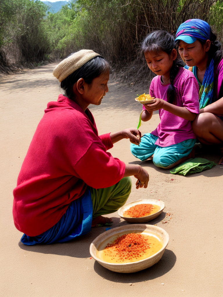 Create an image of nepali people eating momo
