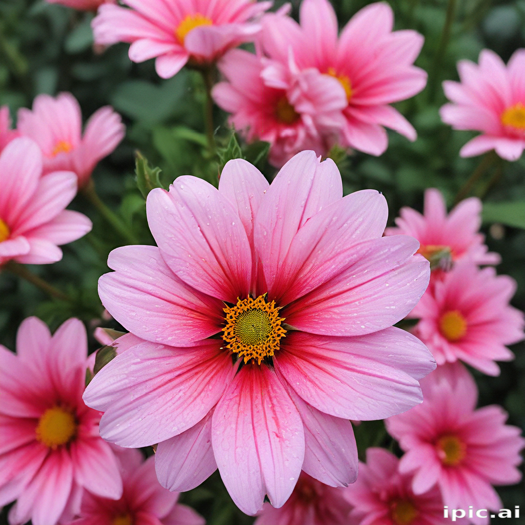Vibrant Pink Flowers Blooming in a Lush Garden Setting
