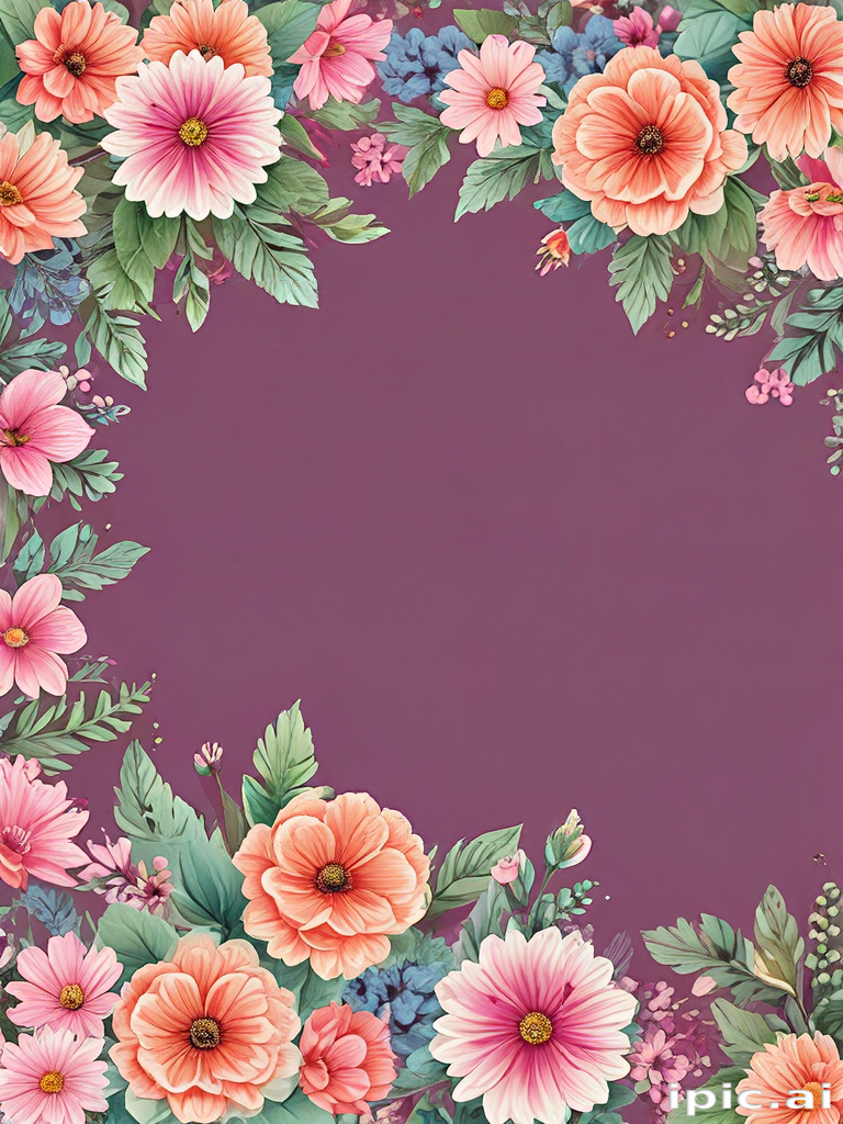A Beautiful Floral Border Design Featuring Vibrant Flowers and Leaves