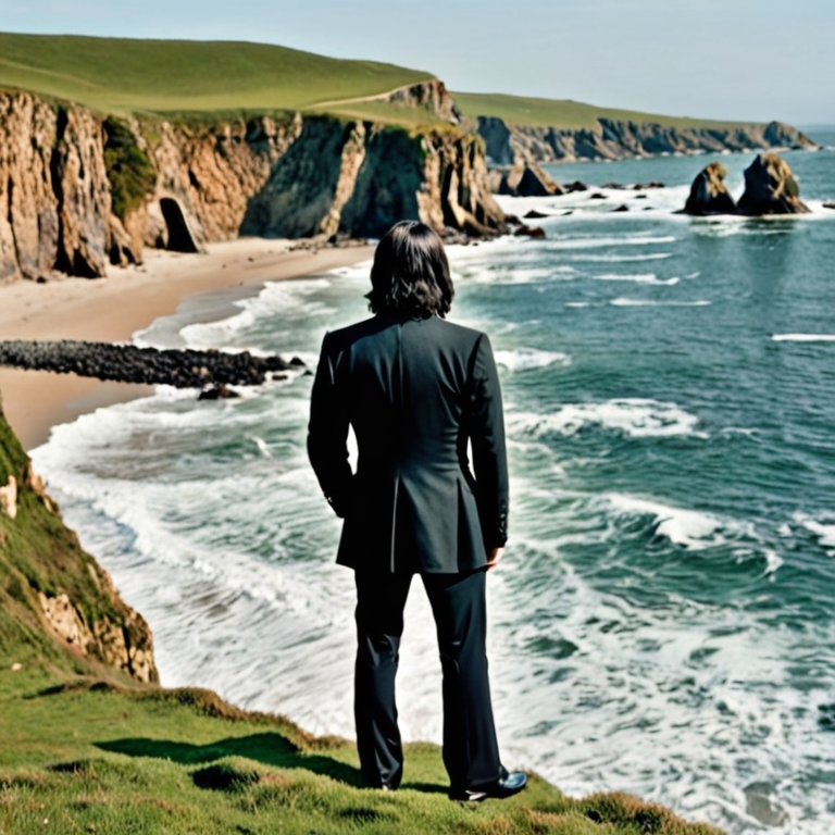 severus snape standing at a cliff and looking out to the sea
