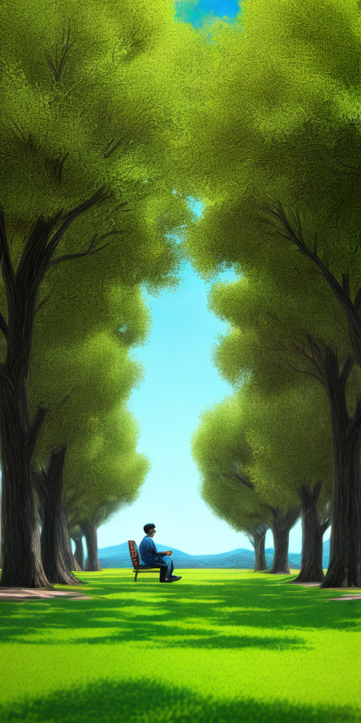 a man sitting under a tree landscape (anime)