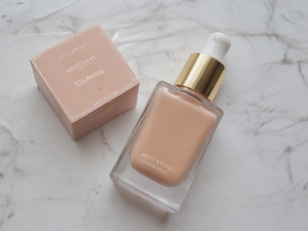 Elegant Foundation Bottle with Dropper and Soft Pink Packaging on ...