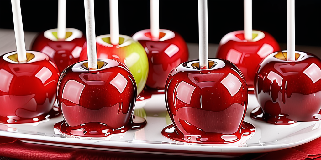 Deliciously Glazed Red Candy Apples Served on a Festive Platter.