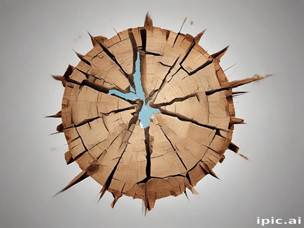 Intricate Patterns of a Cracked Tree Trunk with Blue Background