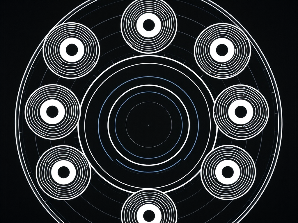 Generate a high-resolution image of a matrix of nine concentric circle ...