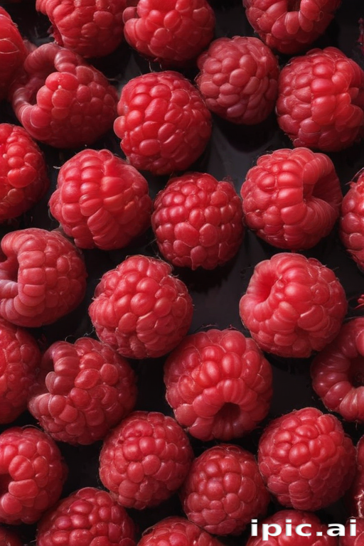 Vibrant and Juicy Raspberries Arranged Beautifully on a Dark Background