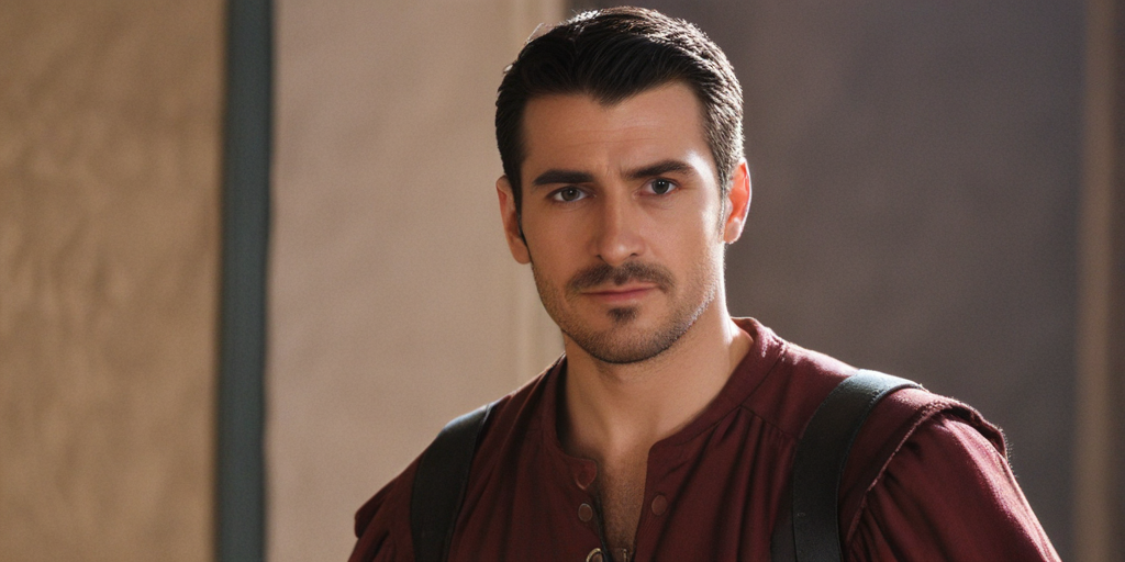 Iago, portrayed by a white man with a smirk holding a dagger