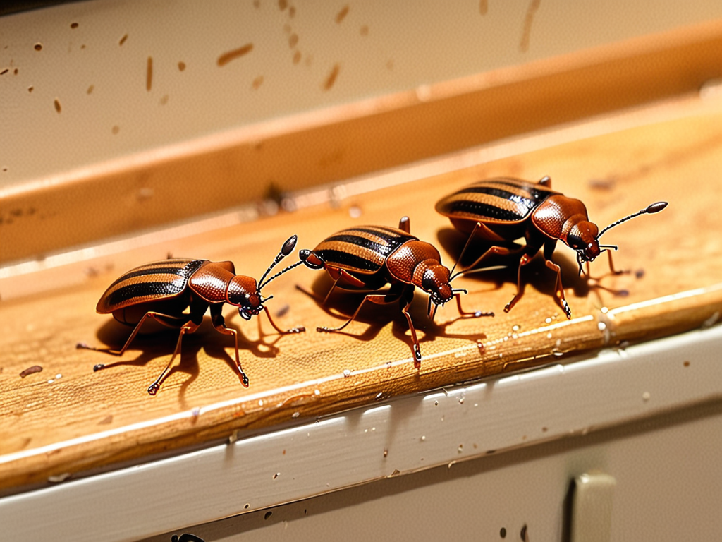 Two Intriguing Beetles Exploring a Kitchen Countertop Surrounded by Spills