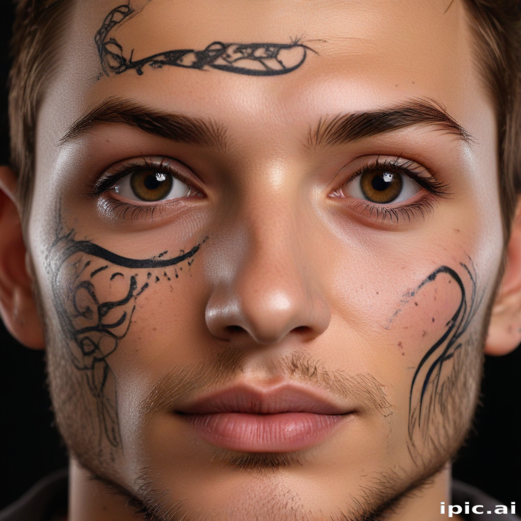 Close-Up Portrait of a Young Man with Intricate Face Tattoos