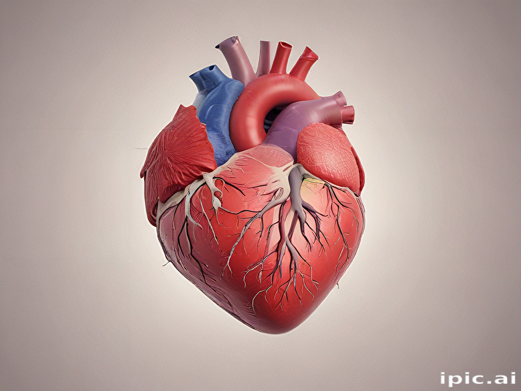Detailed Anatomical Illustration of a Human Heart with Vessels and Chambers