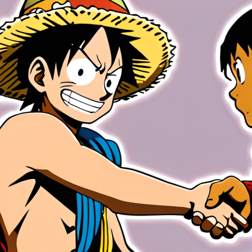 Manga style luffy shake Hands with Usopp