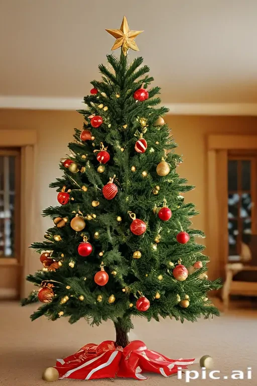 Beautifully Decorated Christmas Tree Adorned with Red and Gold Ornaments