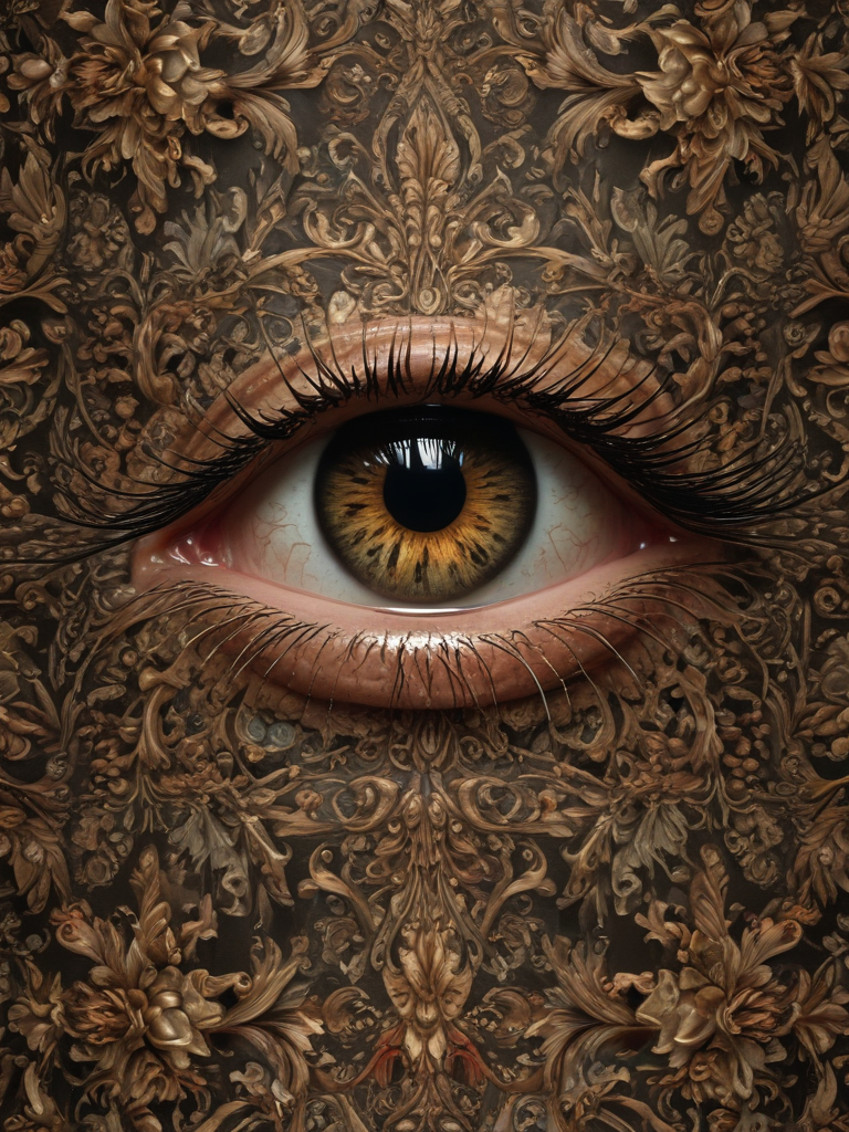 Intricate Eye Surrounded by Ornate Floral Patterns and Textures