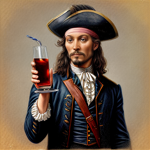 A pirate drinking a bottle of grog