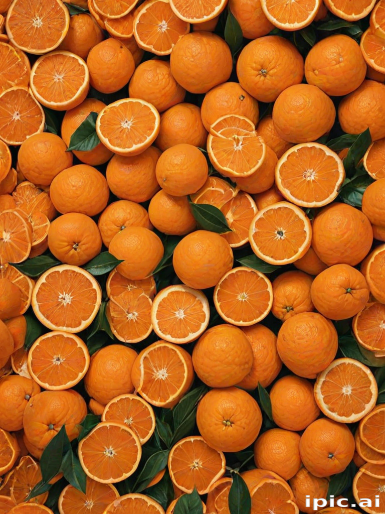 A Vibrant Arrangement of Fresh Oranges and Their Juicy Slices