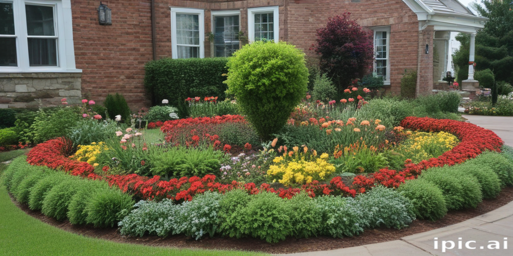 A Colorful Garden Design Showcasing Vibrant Flowers and Lush Greenery
