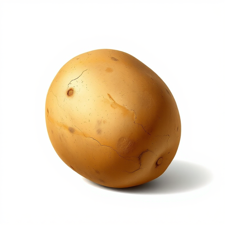 A Single Unpeeled Potato Resting on a Clean White Surface.