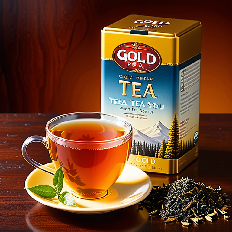 Delicious Gold Peak Tea Displayed with a Cup and Loose Leaves