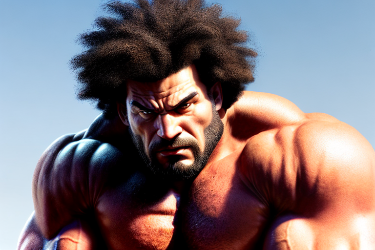A strong, large, muscular man with a curly head and one eye on his forehead