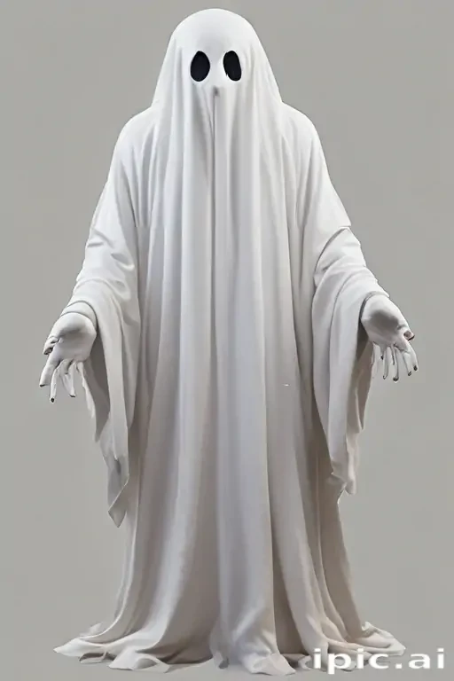 An Eerie, Ethereal Ghost Figure Dressed in Flowing White Fabric