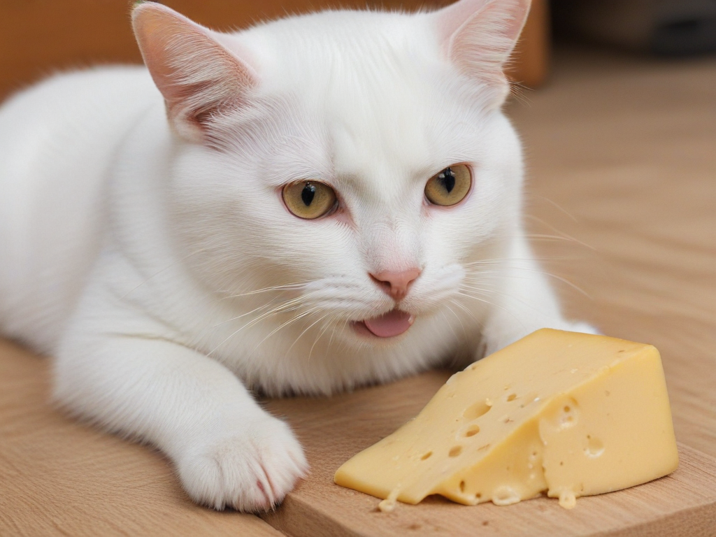 a cat eating a cheese and a mouse looked at the cat like he wanted too