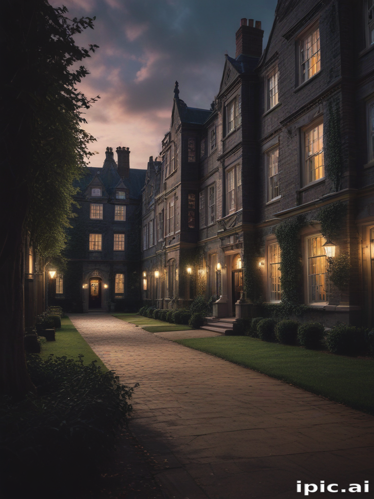Charming Evening Scene of Historic Buildings Lined with Glowing ...