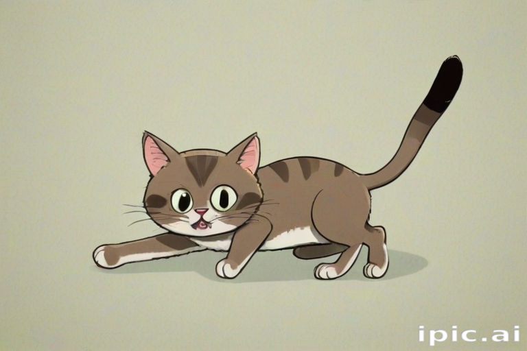 A Curious Cartoon Cat Playfully Exploring Its Surroundings with Surprise.