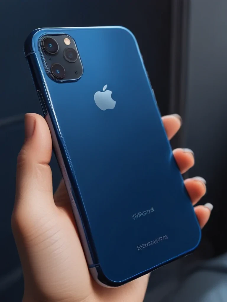 Close-Up of a Hand Holding a Blue Apple iPhone 11 Model