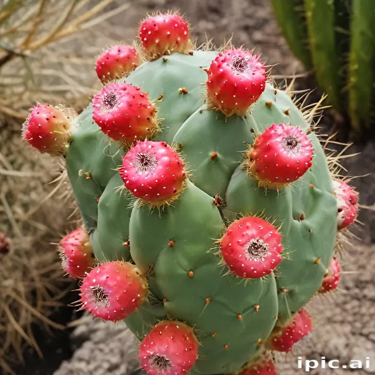 Vibrant Pink Fruit on a Spiky Green Cactus in Natural Habitat