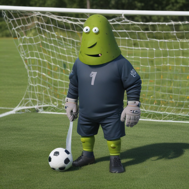 Image of cartoon pickle as a soccer goalie defending an anchor instead ...