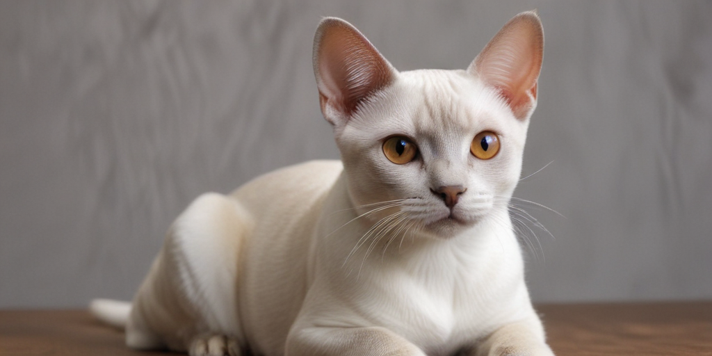 A Beautiful Cream-Colored Cat with Striking Golden Eyes Posing Elegantly.