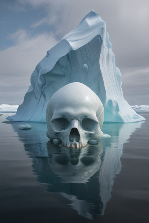 a single large iceberg viewed from the waterline so that both the ...