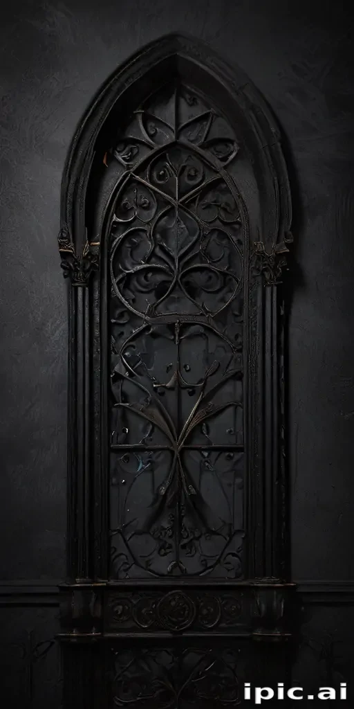 Intricate Gothic Window Design with Elegant Metalwork Against Dark ...