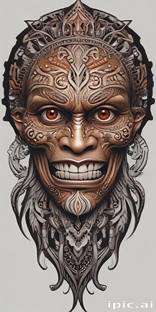 Intricate Tribal Mask Design with Expressive Features and Unique Patterns