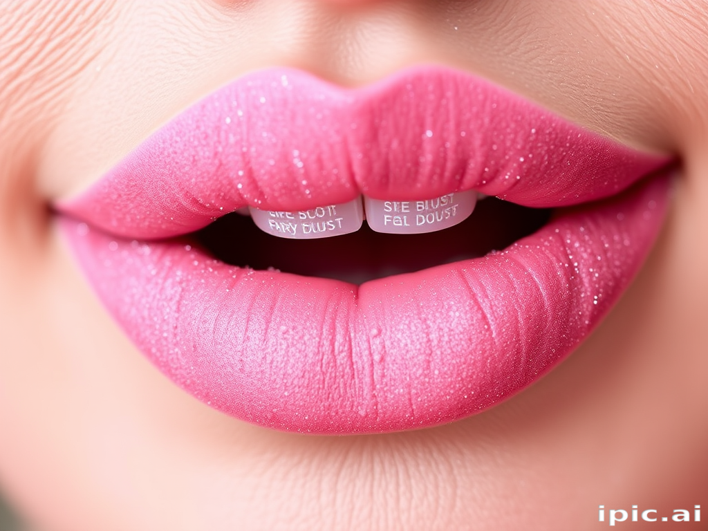 Vibrant Pink Lips with Glittery Finish and Unique Textured Details