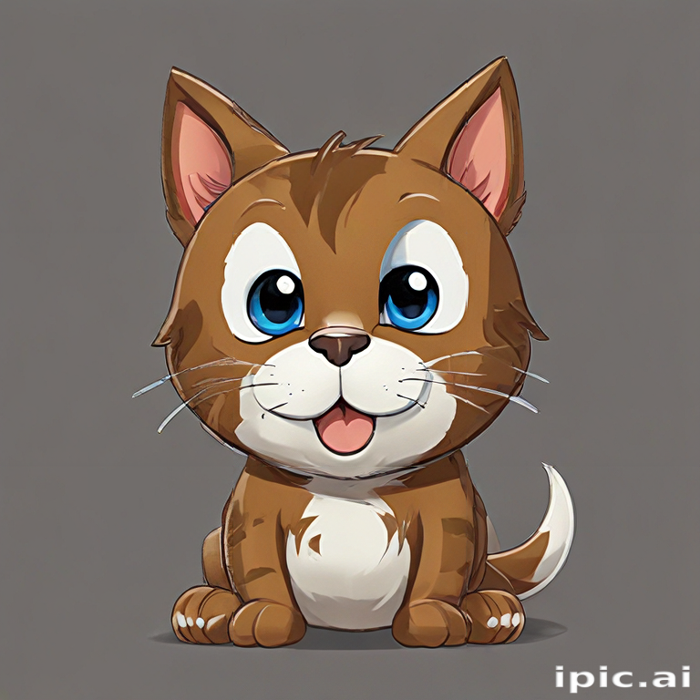 Adorable Cartoon Cat Character with Big Eyes and Playful Expression.
