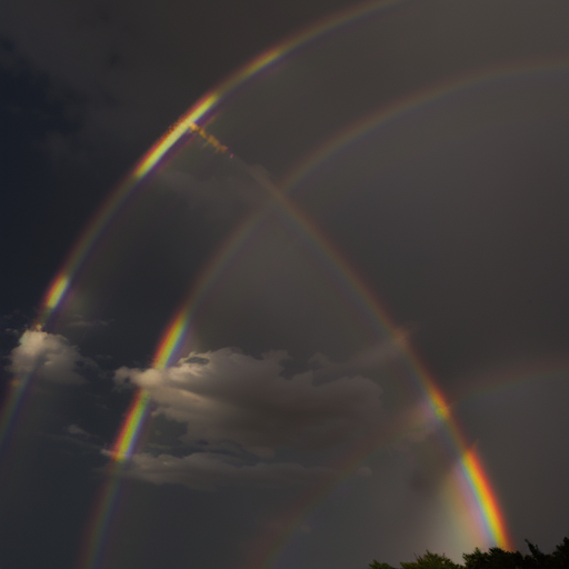 Majestic Display of Multiple Rainbows Against a Dramatic Cloudy Sky